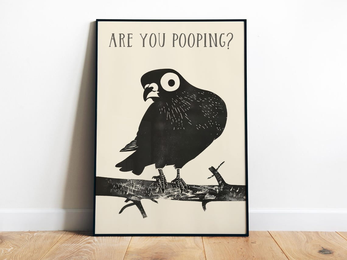 Bathroom Funny Poster Pigeon Art Print Above Toilet Fun Prints Wall Art ...