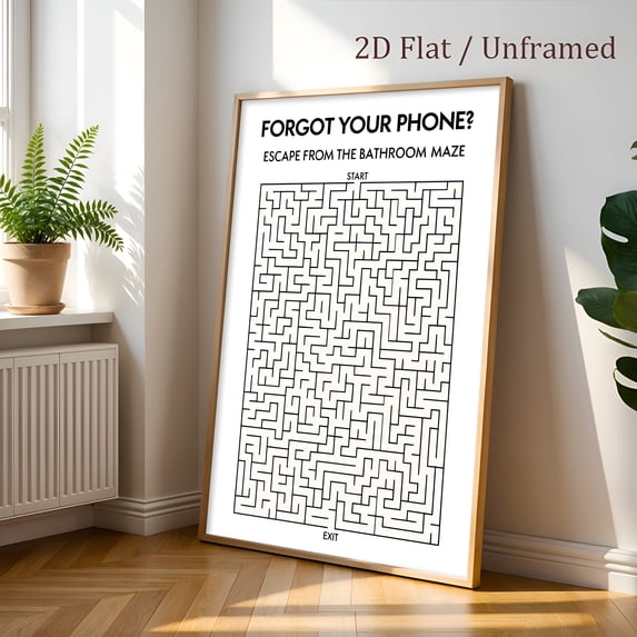 Bathroom Game Poster Puzzle Fun Wall Art Maze Challenge Retro ...