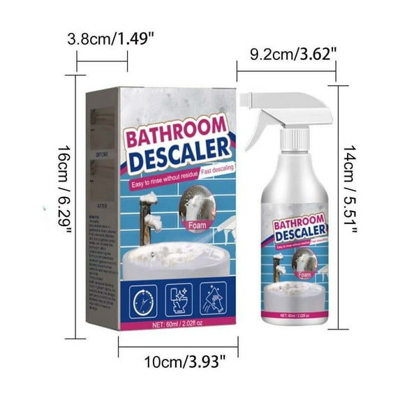 Bathroom & Glass Cleaner - Powerful Foaming Descaler for Tiles, Faucets & Tubs - 60ml Stain ...
