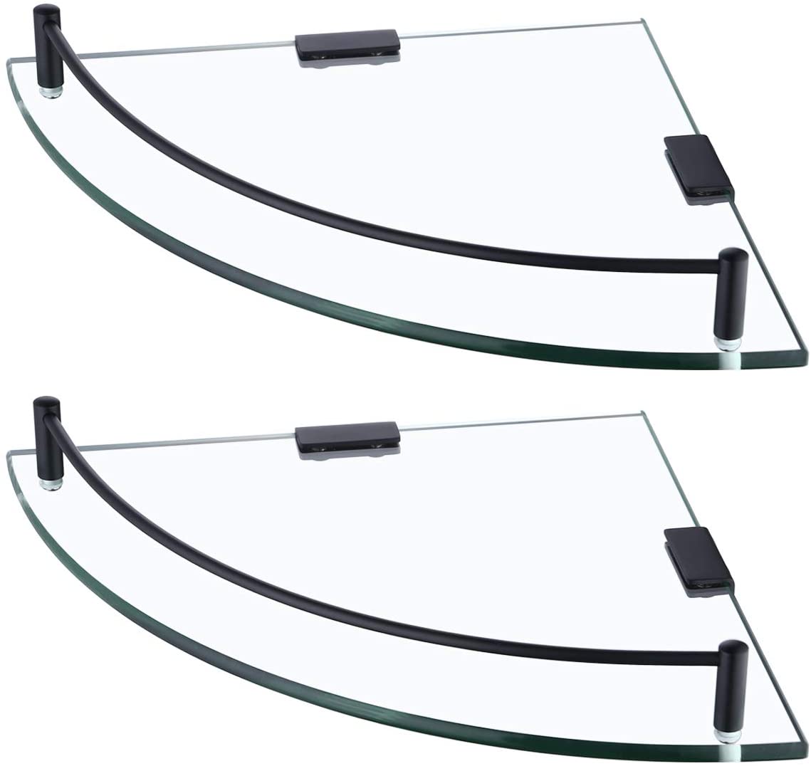 Bathroom Glass Corner Shelf Tempered Glass Shelf with Rail Wall Mount ...