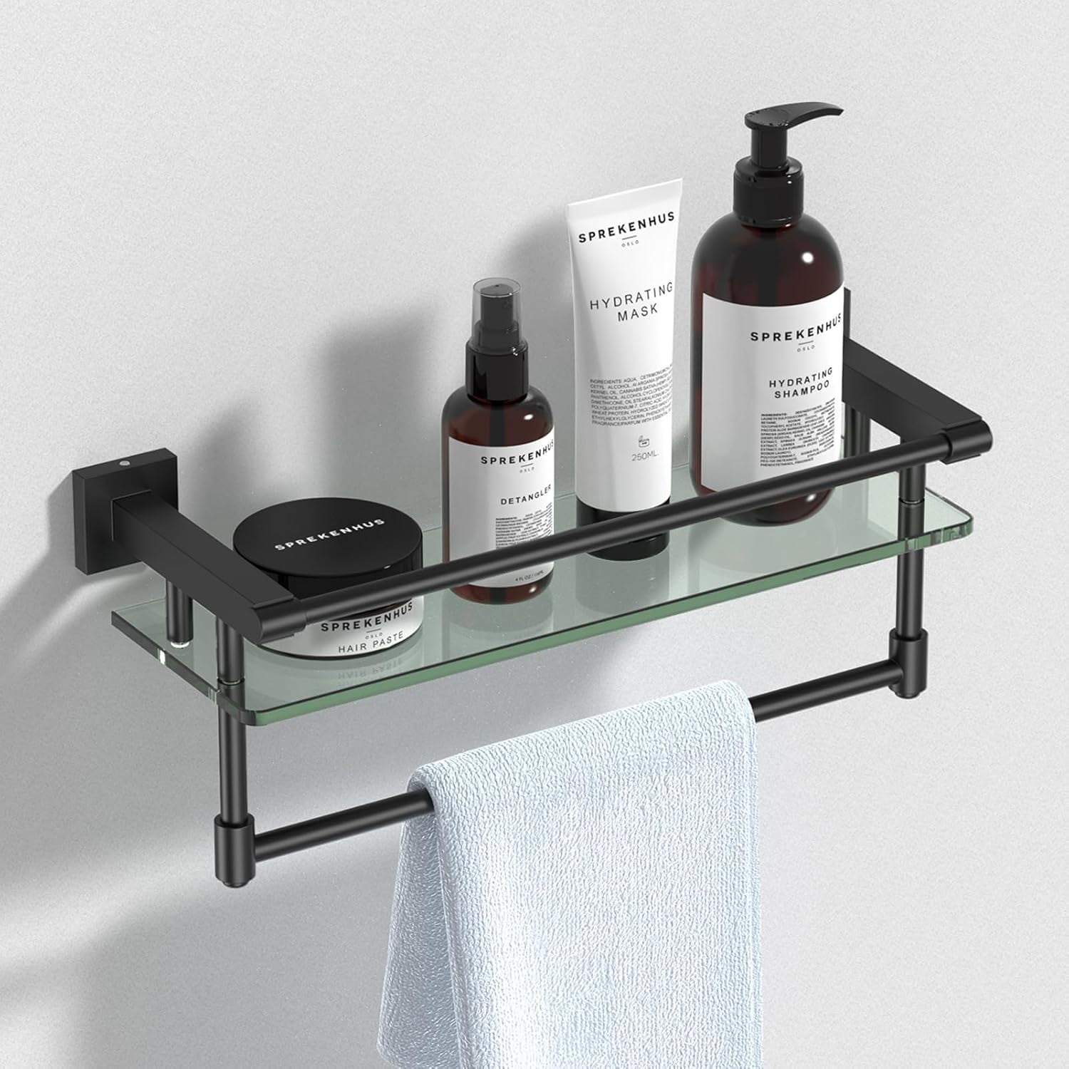 Bathroom Glass Shelf Towel Rack Shelf Glass Organizer Wall-Mounted ...