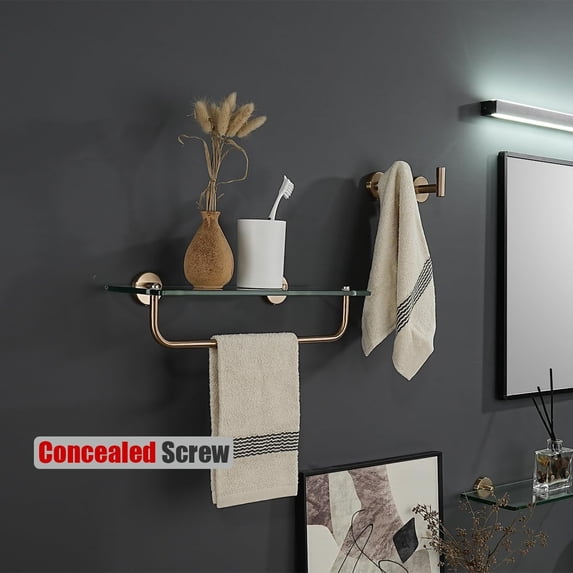 Bathroom Glass Shelf with 15 Inch Towel Bar, 304 Stainless Steel ...