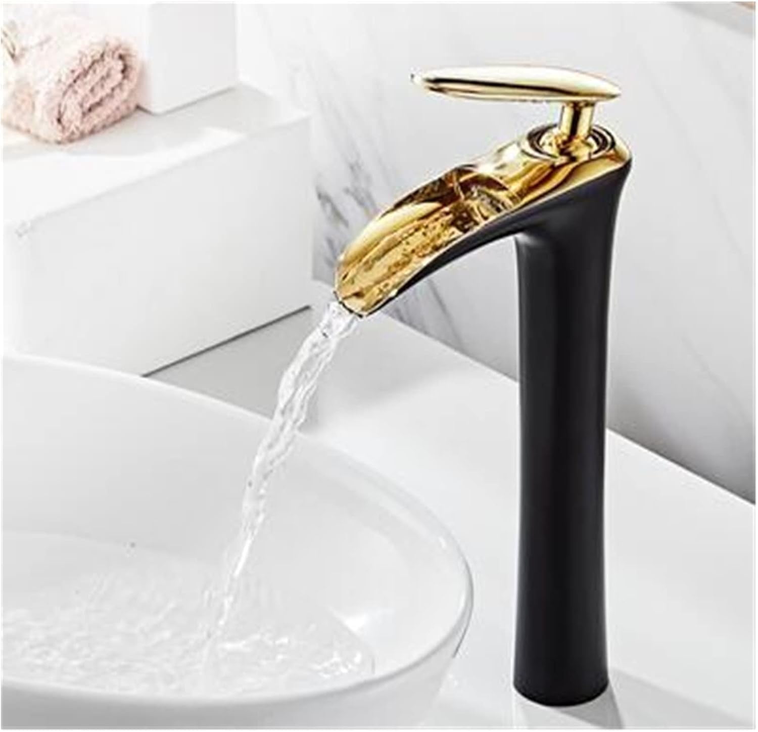 Bathroom Gold Lavatory Waterfall Faucet hot and Cold Crane Brass Sink ...