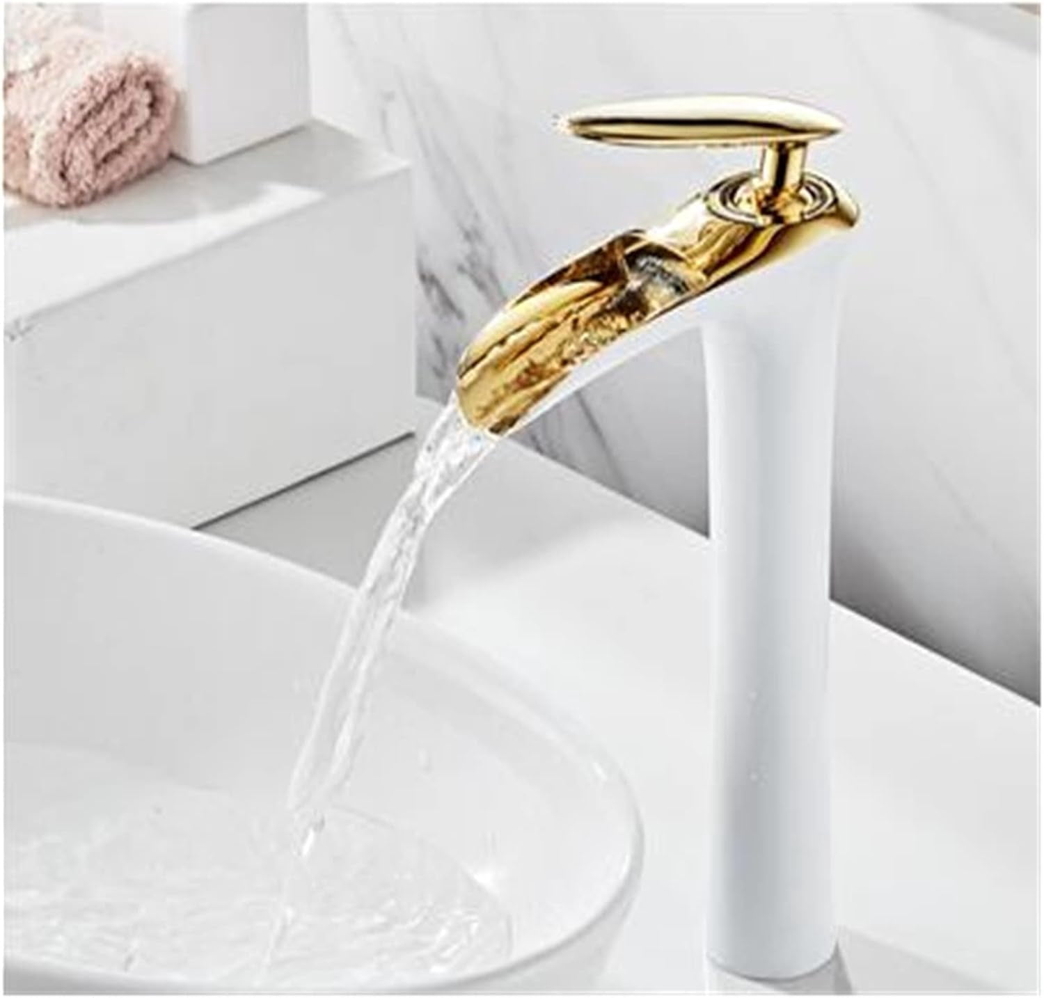 Bathroom Gold Lavatory Waterfall Faucet hot and Cold Crane Brass Sink ...