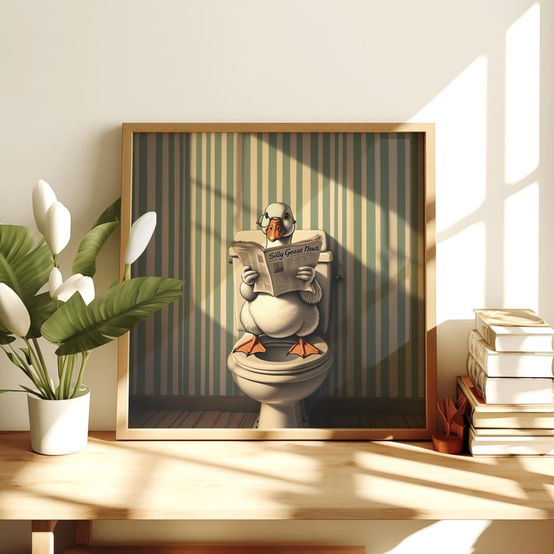 Bathroom Goose on Toilet Matte Vertical Humorous Art Decor, Unframed ...