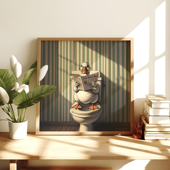Bathroom Goose on Toilet Matte Vertical Humorous Art Decor, Unframed ...