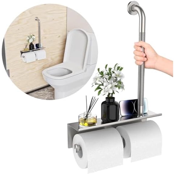 Bathroom Grab Bar with Shower Shelves, Toilet Paper Holder 3 in 1 ...
