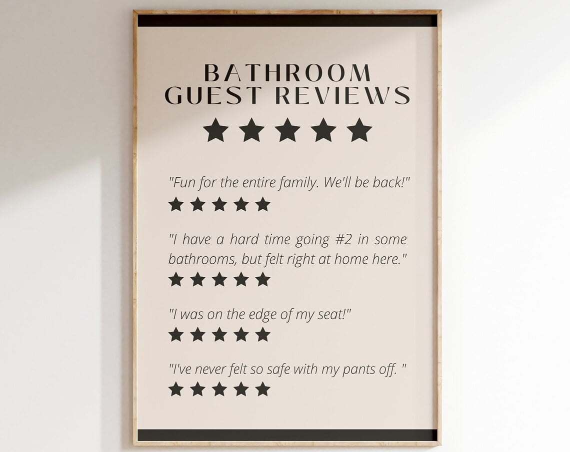 Bathroom Guest Reviews Funny Print • 5 Star Rating For Toilet Poster ...
