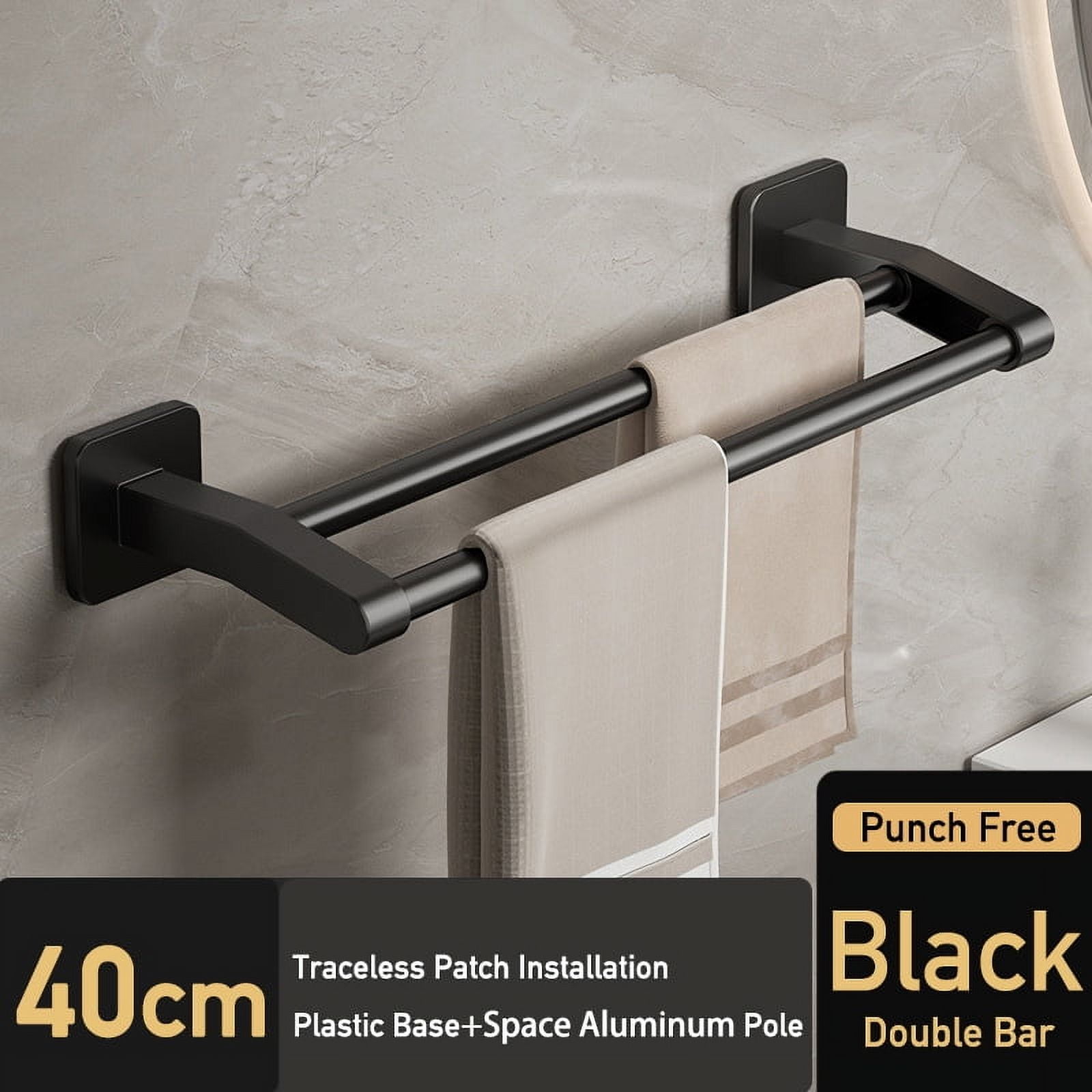 Bathroom Hand Towel Rack Black Towel Holder Wall Mount No Drill Mount ...