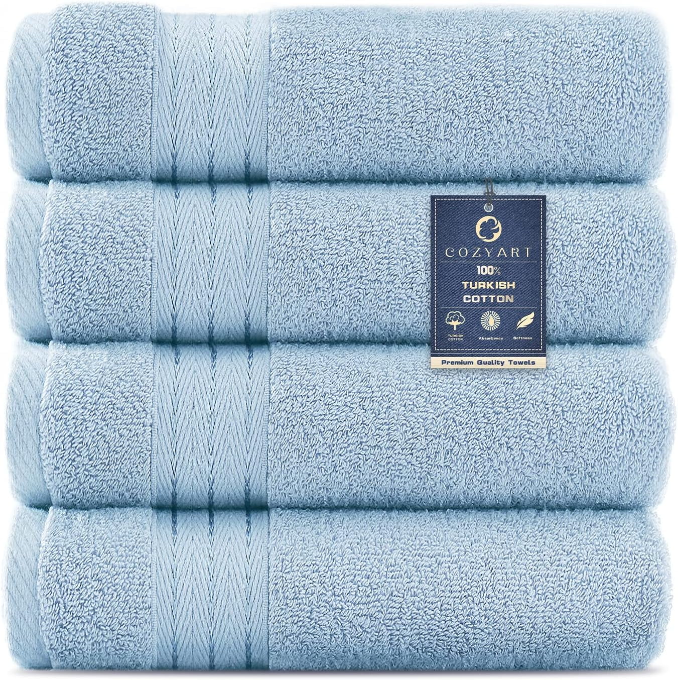 Bathroom Hand Towels in Light Blue 4 Pcs, 13x30 100% Cotton Guest Towel ...