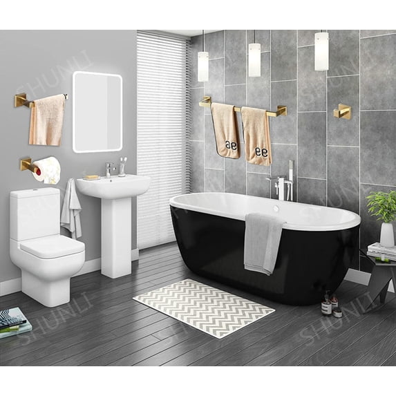 Bathroom Hardware Accessories Set 5-Piece: Towel Bar Toilet Paper ...