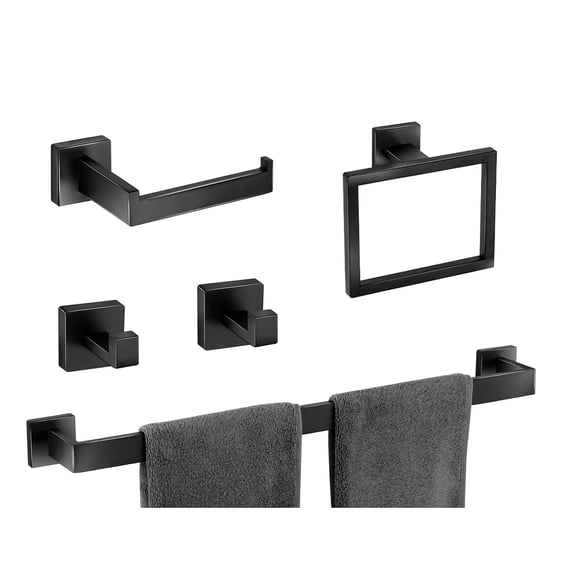 Bathroom Hardware Accessories Set 5 Pieces Matte Black Towel Bar Wall ...