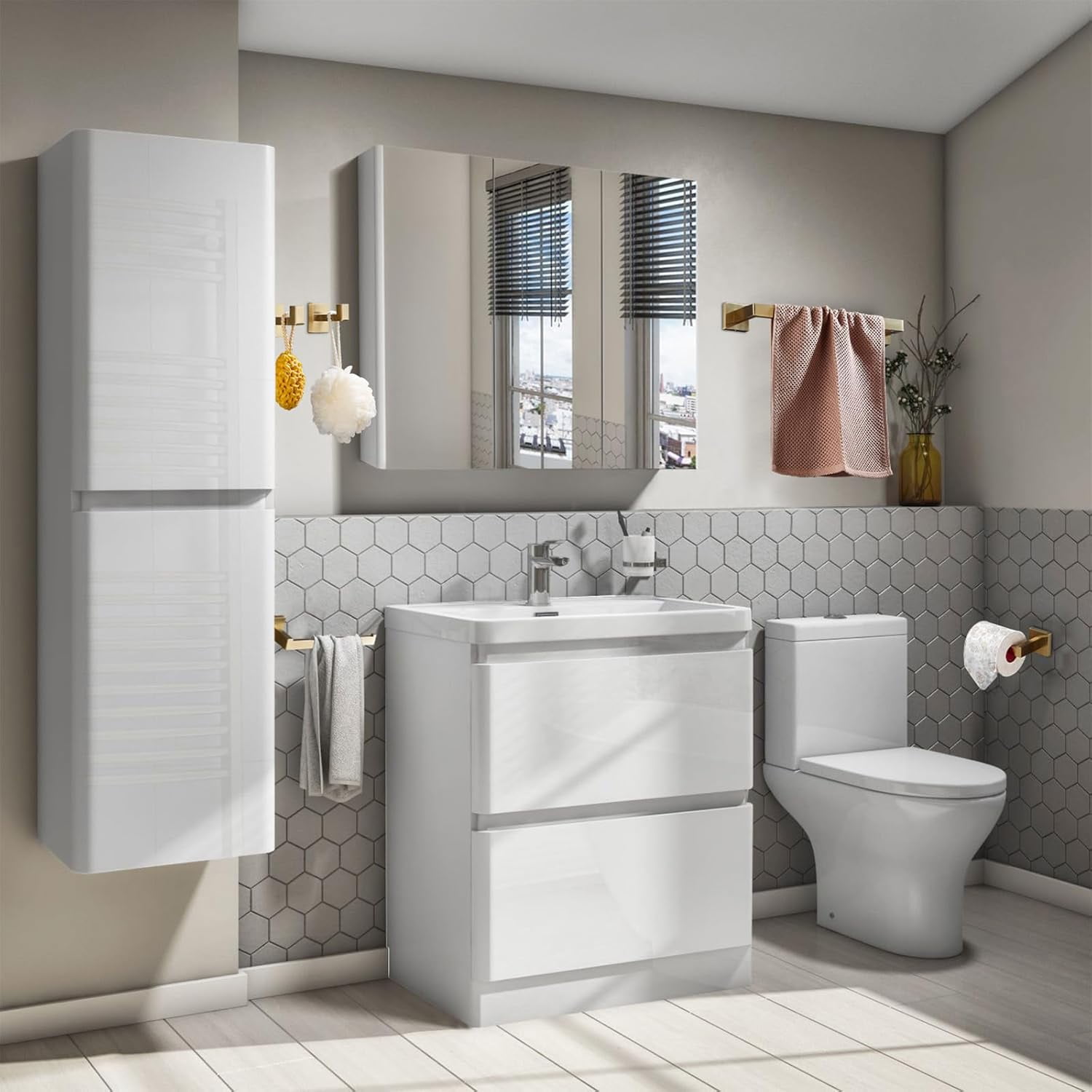 Bathroom Hardware Set 23.6-Inch Towel Bar, 2pcs Towel Hook, Toilet ...