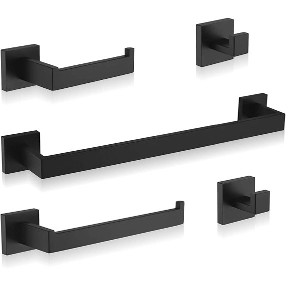 Bathroom Hardware Set,5 Piece Matte Black Towel Bar Set 304 Stainless ...