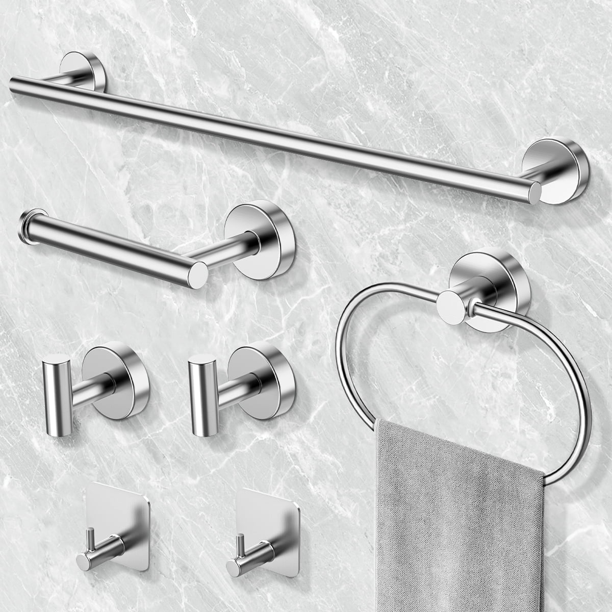 "7-Piece Bathroom Set: 24"" Towel Bar, Toilet Paper Holder, Towel Ring ...