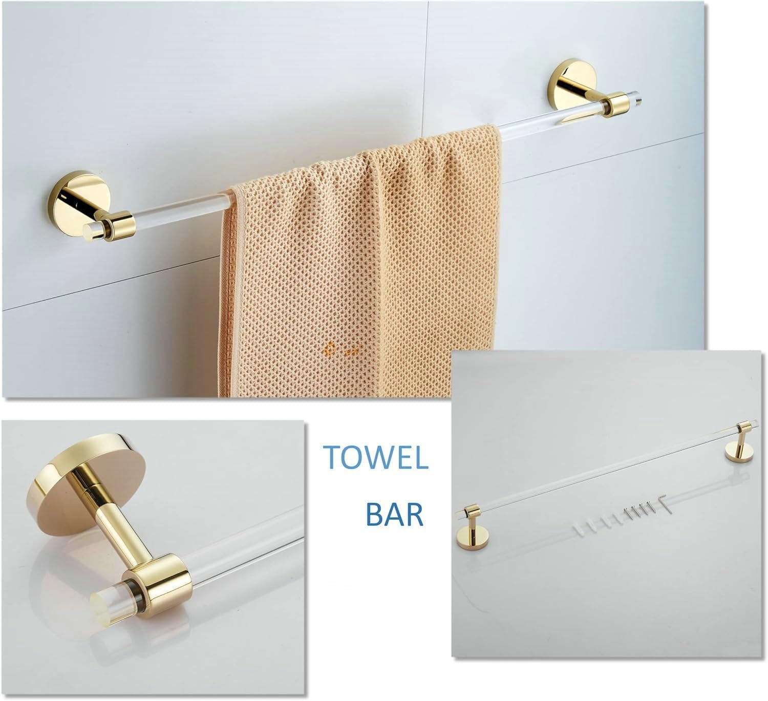 Bathroom Hardware Set Acrylic Gold - Bathroom Accessories Set Towel Bar ...