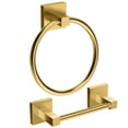 Bathroom Hardware Set Brushed Gold 2pcs Wall Mounted Towel Ring Toilet ...