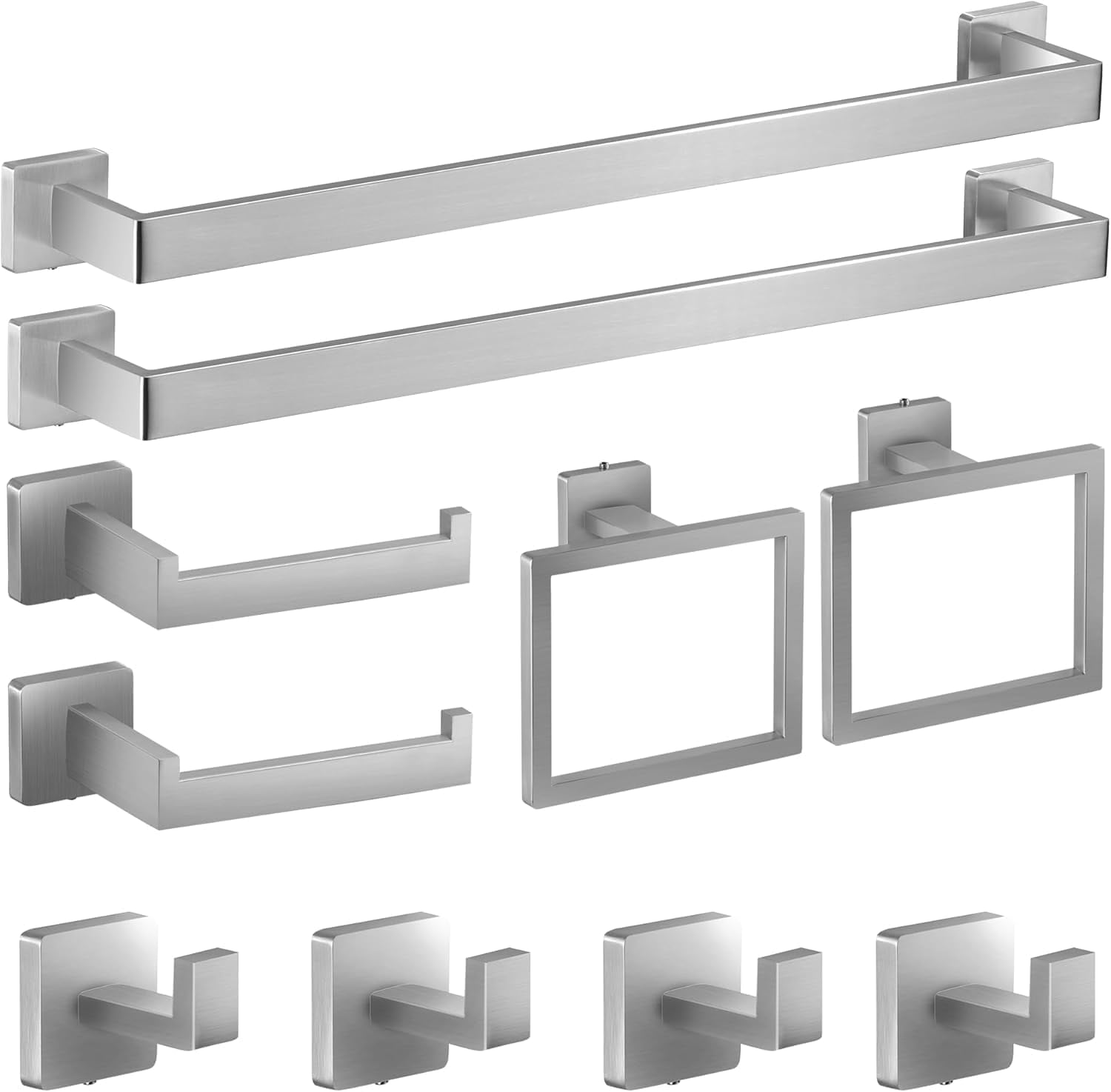 Bathroom Hardware Set Brushed Nickel, 10-Pieces Square Bathroom ...
