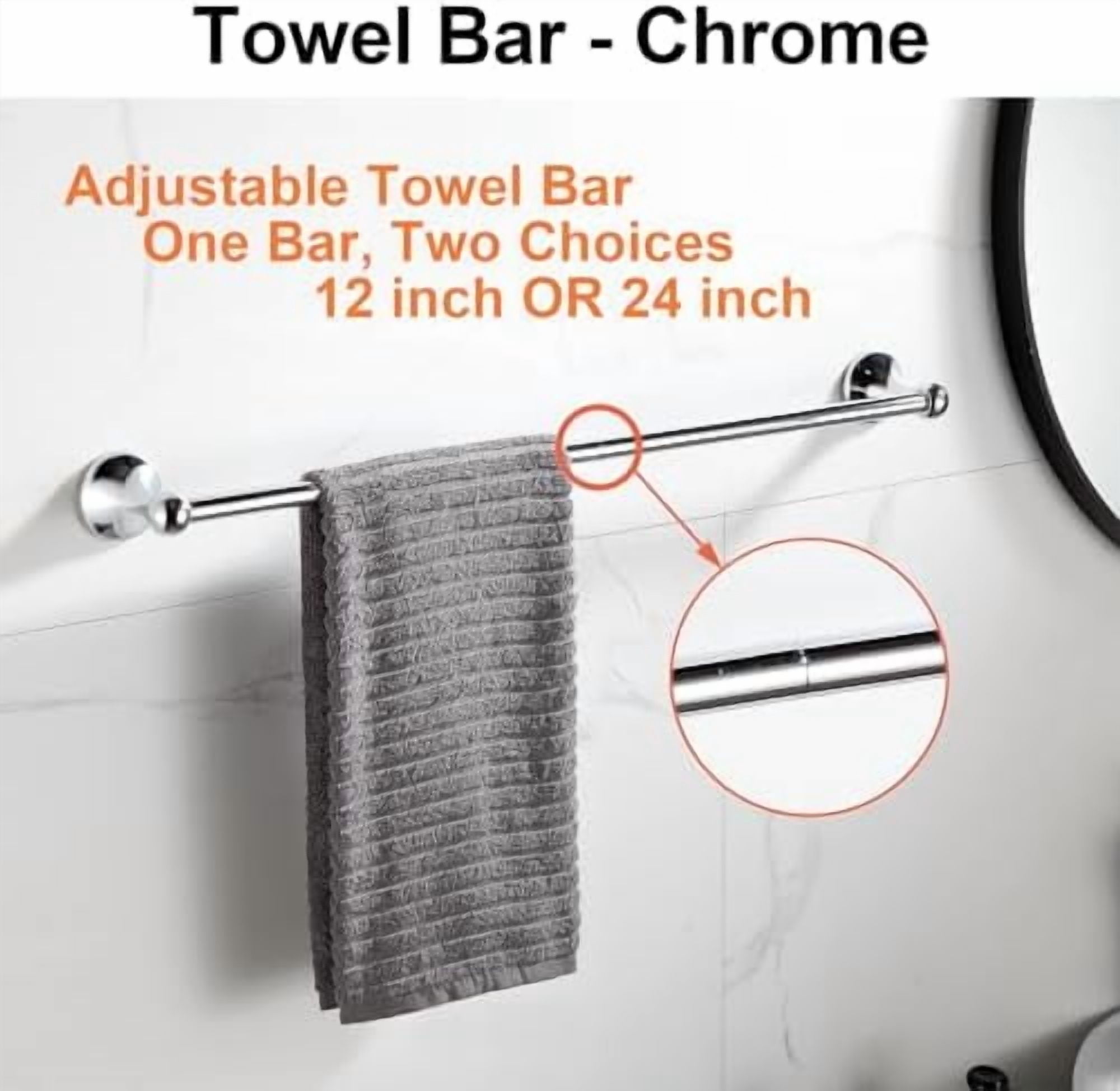 Bathroom Hardware Set, Chrome Adjustable Expandable Towel Bar 4-Piece ...