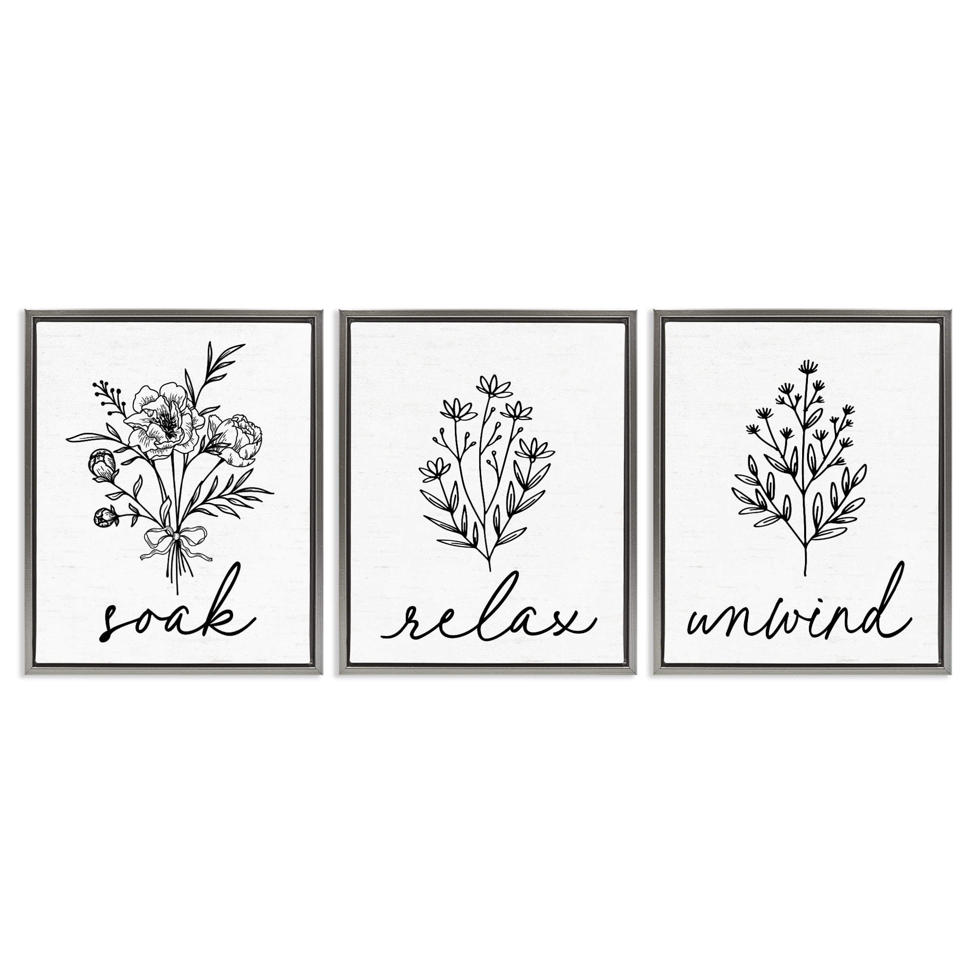 Bathroom Herbs for Relaxation 3 Piece Gray Framed Floater Canvas Set ...
