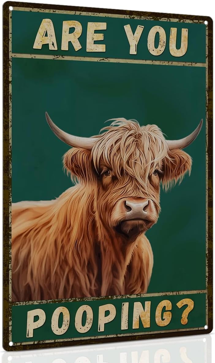 Bathroom Highland Cow Wall Decor Funny Metal Sign 8x12 Inch - Are You ...