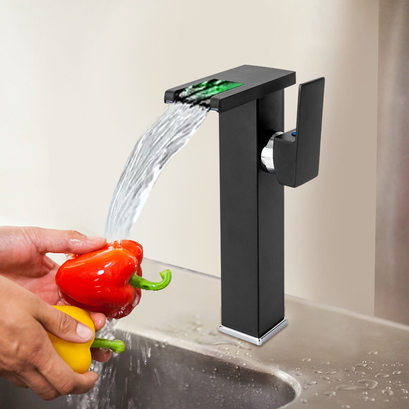 Bathroom/Kitchen Tap Waterfall Single-Handle Vessel Sink Faucet with ...