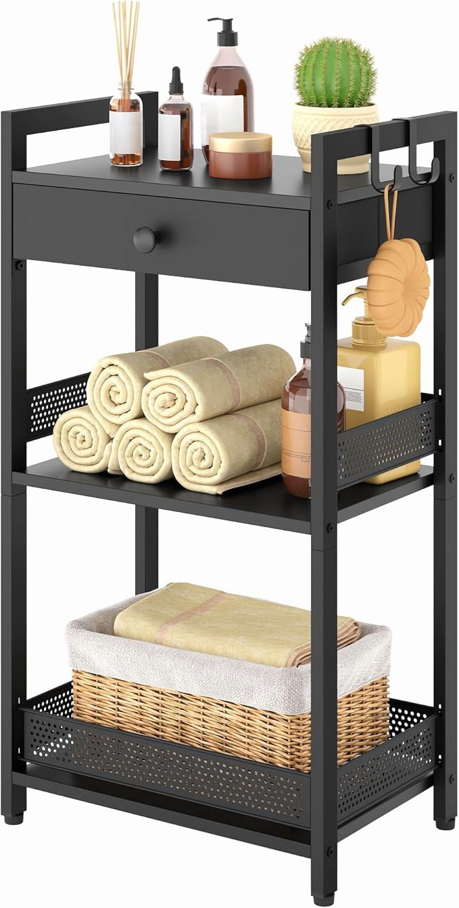 Bathroom Ladder Shelf, 3-Tier Bathroom Floor Storage Shelf with Drawer ...