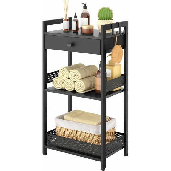 Bathroom Ladder Shelf, 3-Tier Bathroom Floor Storage Shelf with Drawer ...