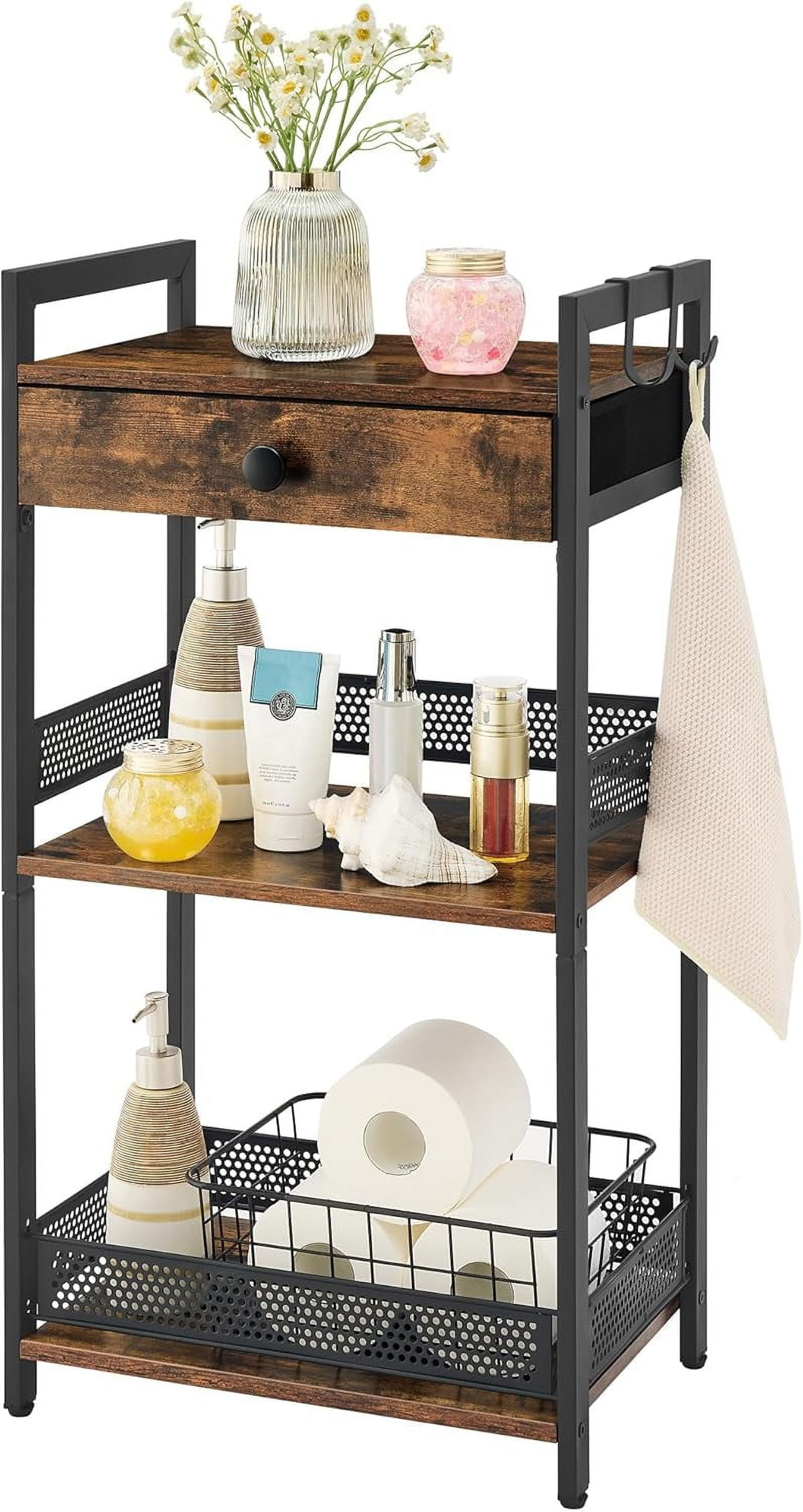 Bathroom Ladder Shelf, 3-Tier Bathroom Floor Storage Shelf with Drawer ...