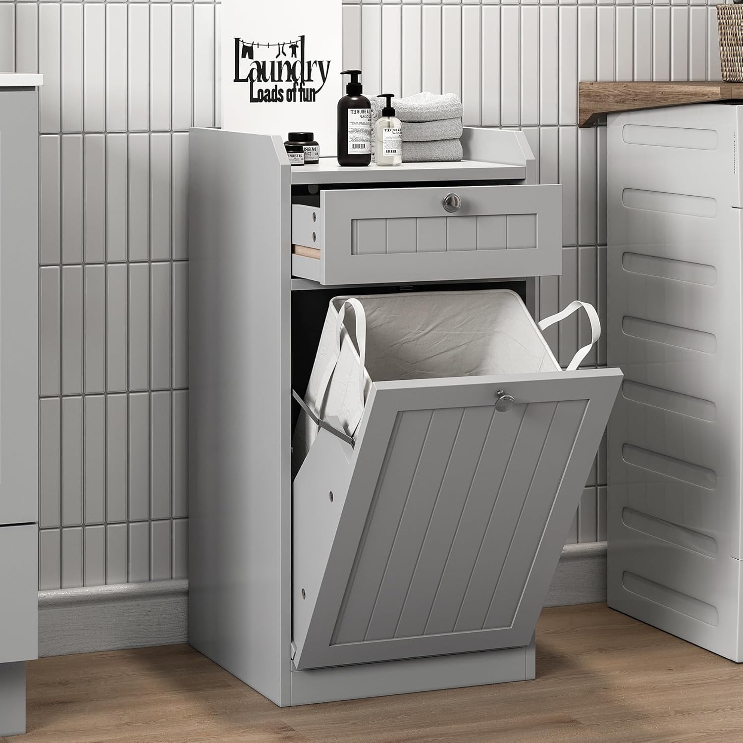 Bathroom Laundry Hamper tilt out trash can cabinet Bathroom Storage ...