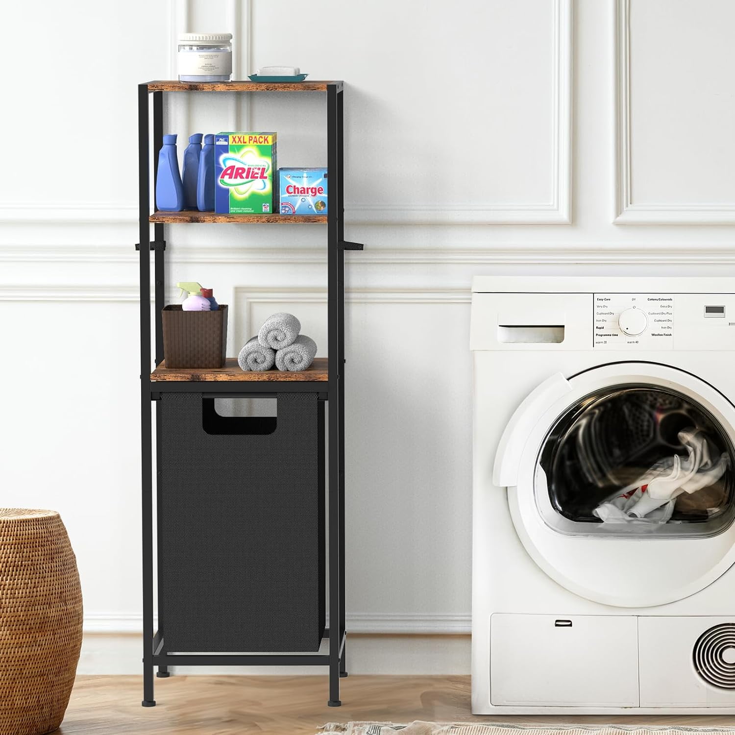 Bathroom Laundry Hamper with 3 Tier Shelves Laundry Basket Sorter ...