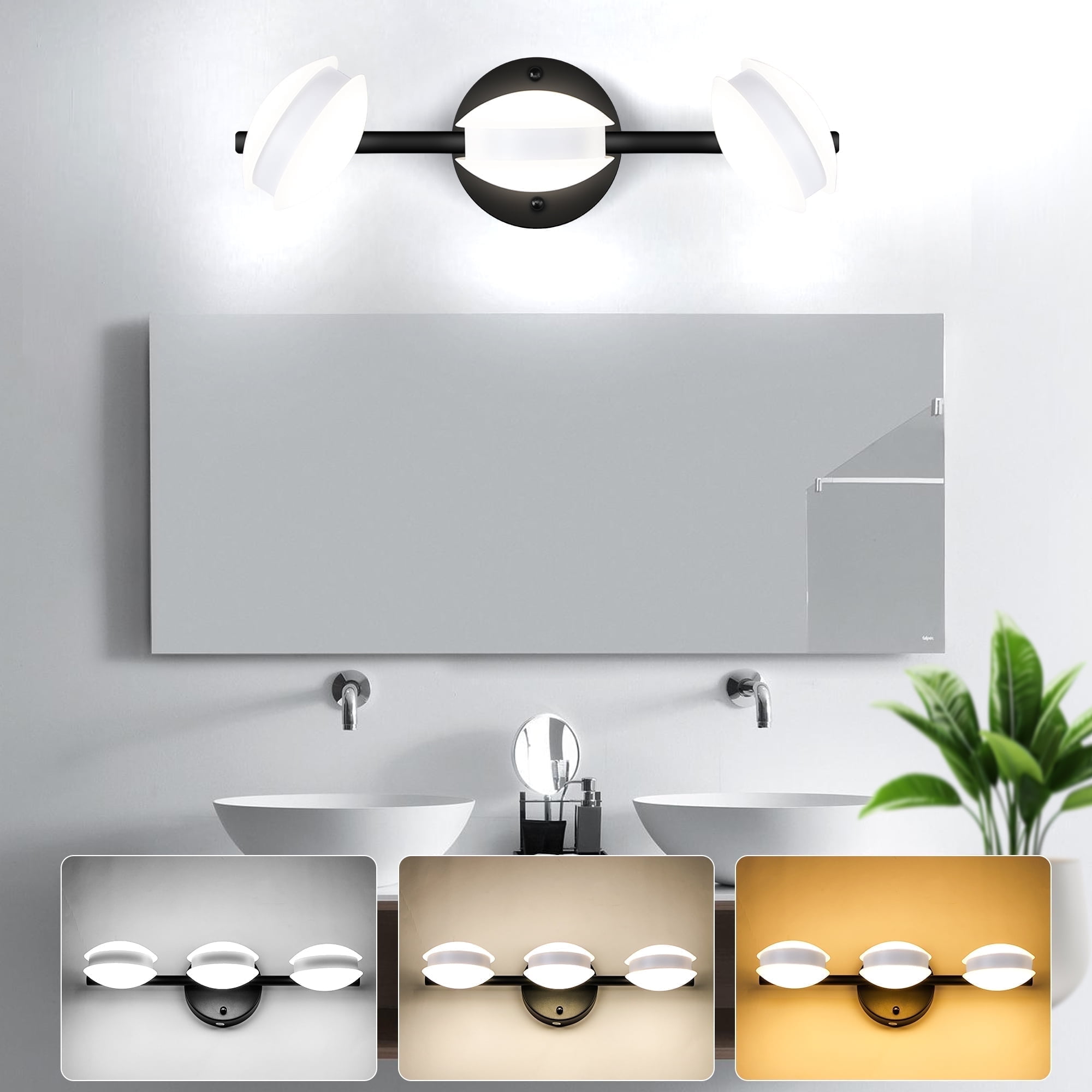 LISUNAR Modern Bathroom Lights, 3 Light Vanity Fixtures, Adjustable ...