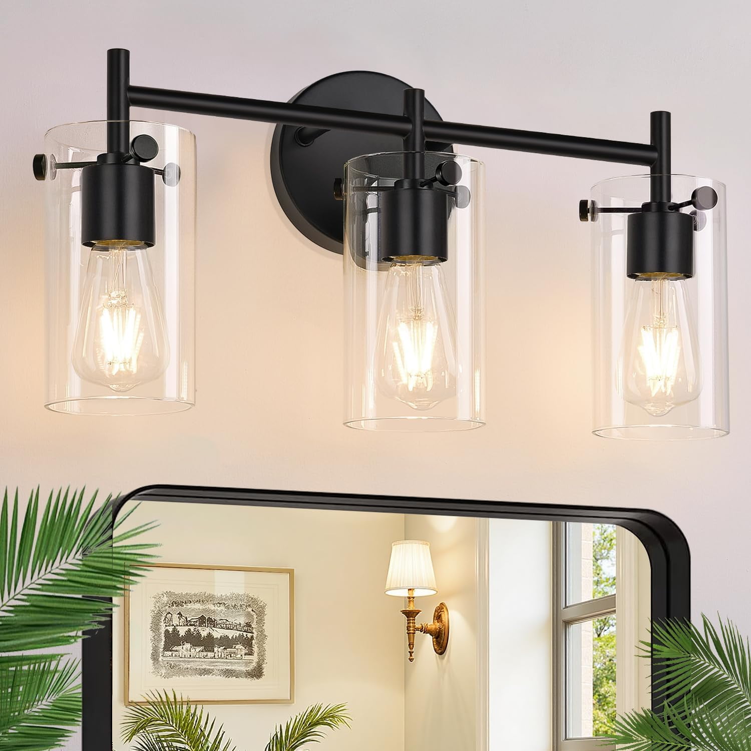 Bathroom Light Fixtures Upgrade, 3-Light Matte Black Vanity Light ...