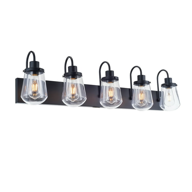 Bathroom Lights Over Mirror, 5-Lights E26 Bulb Matte Black Vanity Light ...