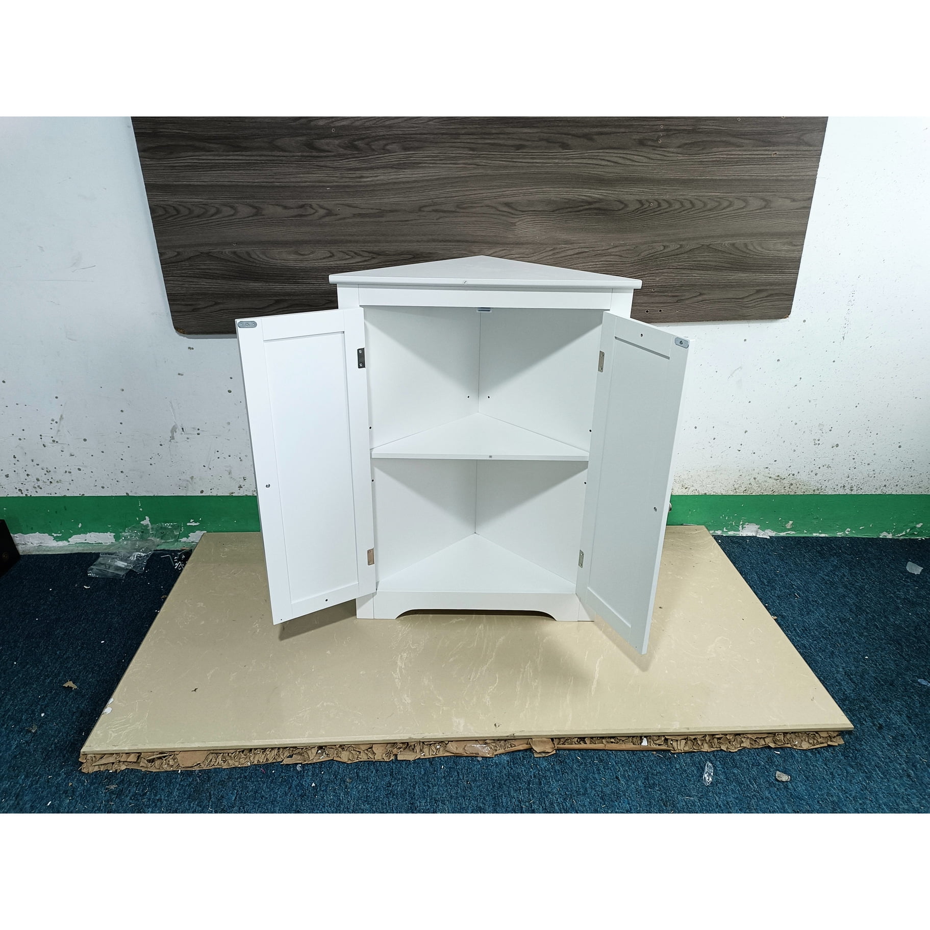 Bathroom & Living Room Corner Cabinet | Beadboard Doors & Silver Knobs ...