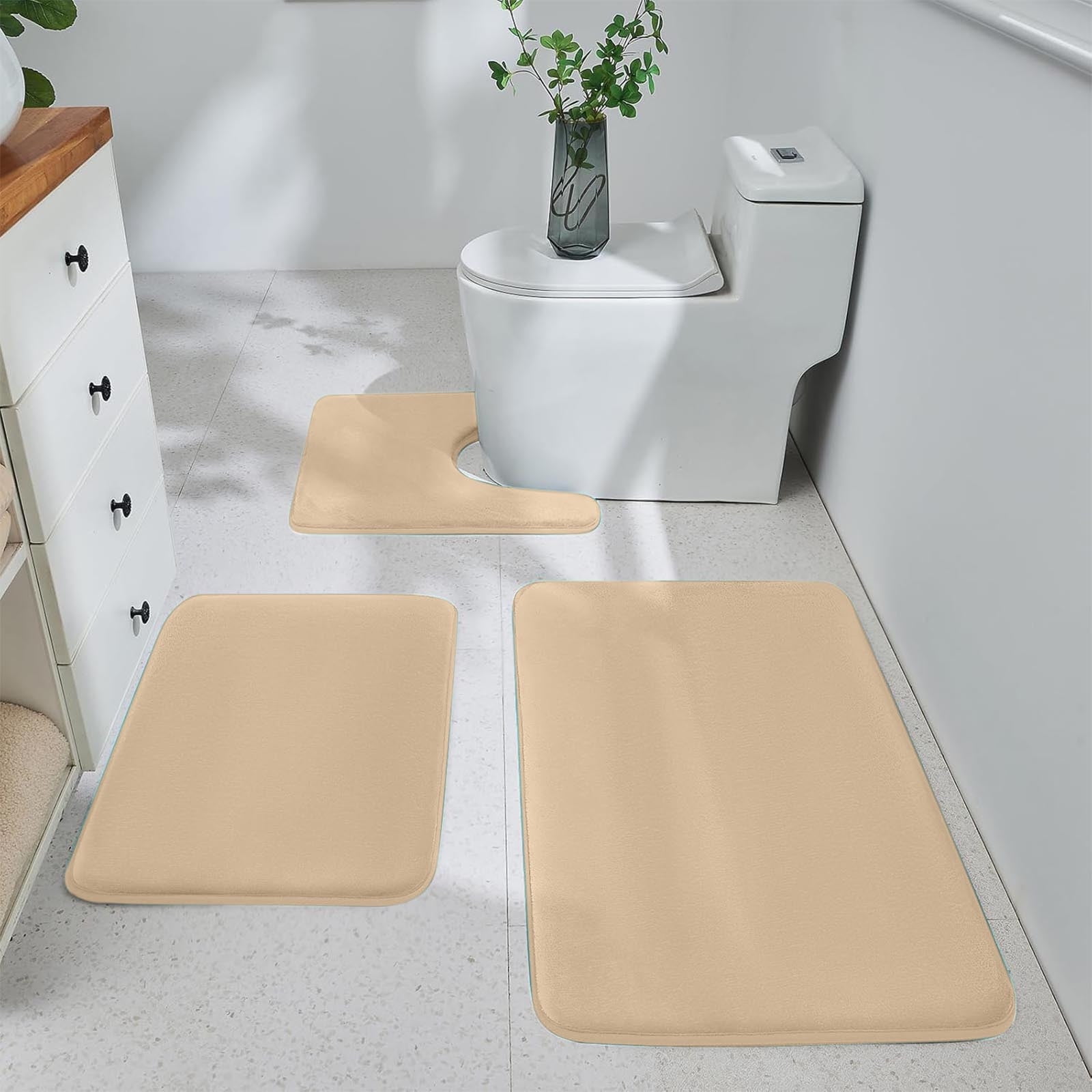 Bathroom Mat 3 Piece Velvet Set Strong Absorbent Non Slip Toilet Rugs ...