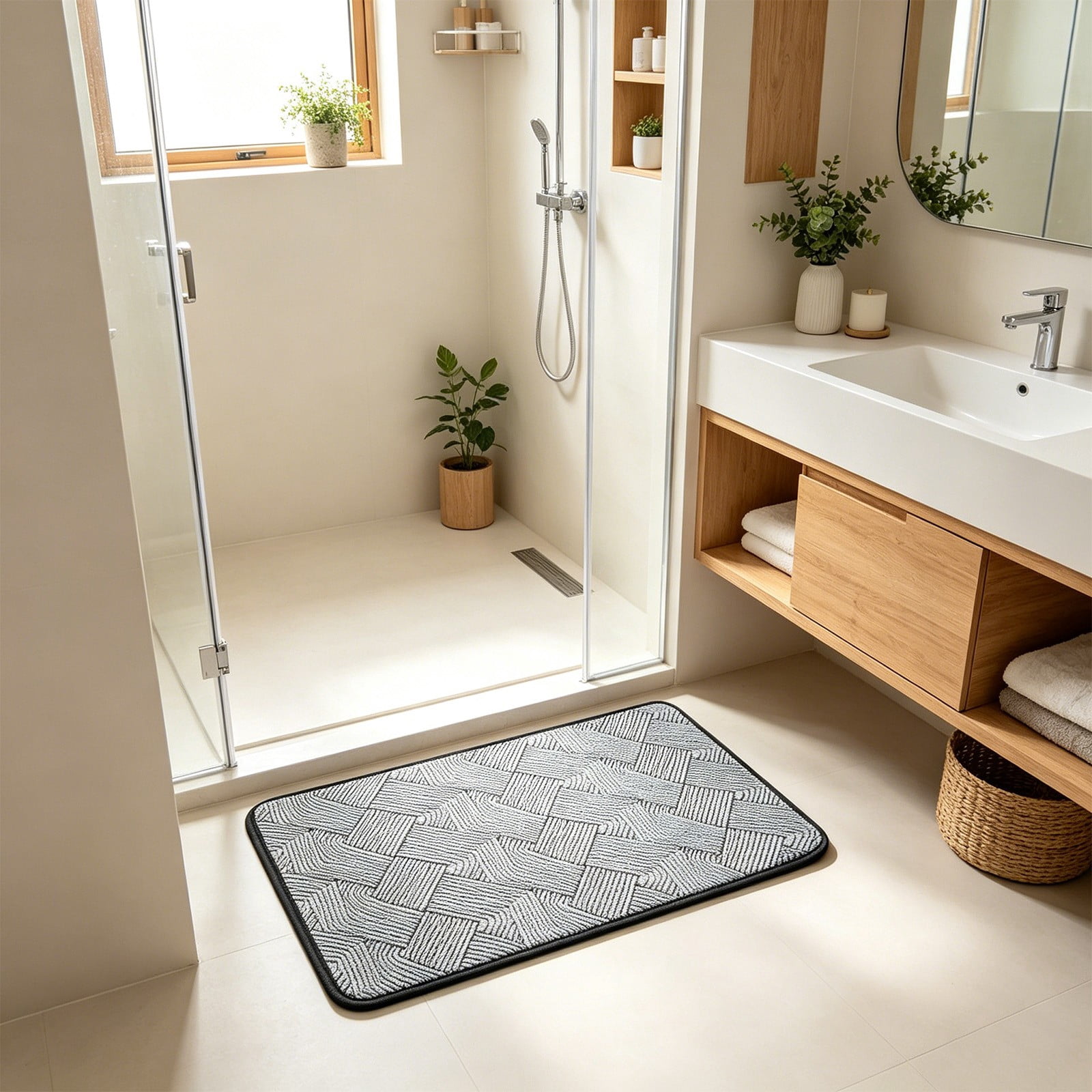 Bathroom Mat Absorbent Non Slip Floor Rug Soft Rubber Backing Quick Dry ...