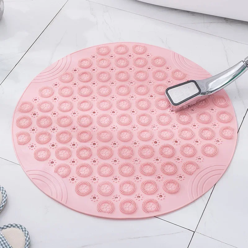 Bathroom Mat Anti-slip Sucker Round PVC Bath Mat with Drain Hole ...