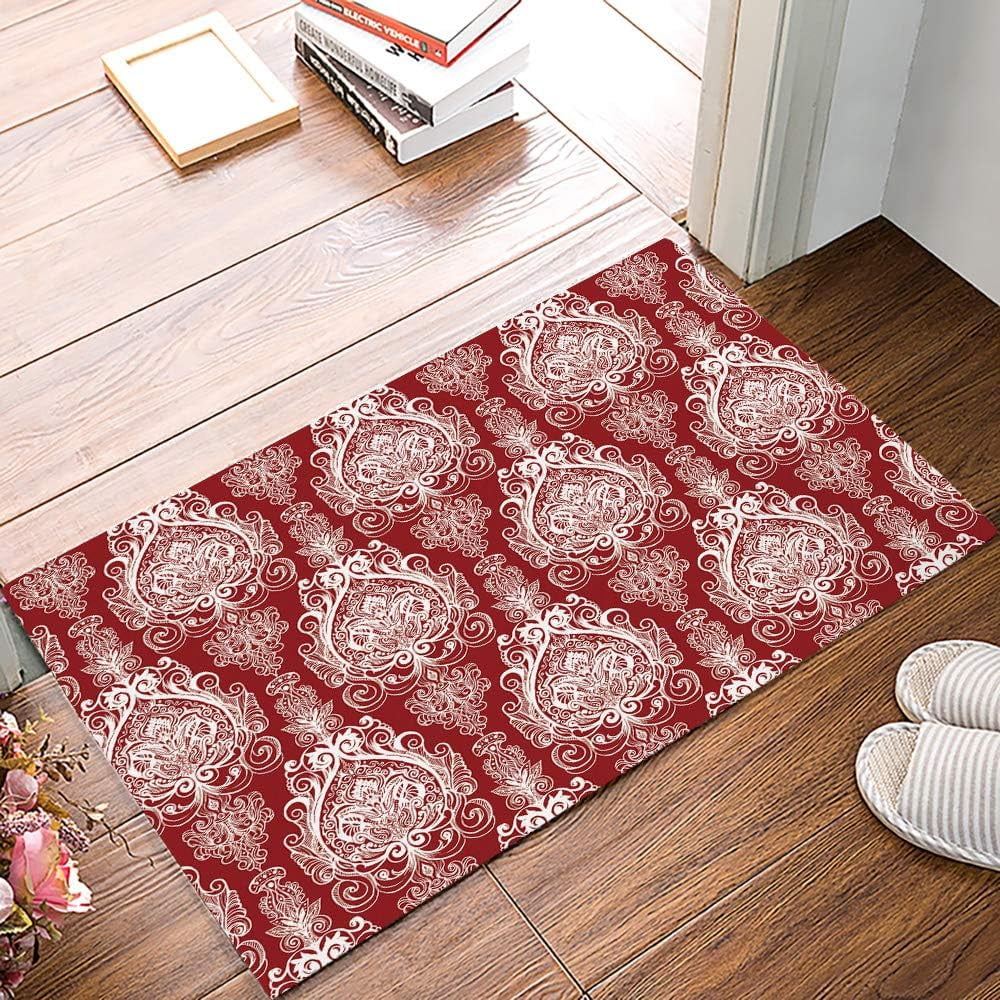 Bathroom Mat Cute Classical Baroque Style Red Floor Mats Holiday Rugs ...