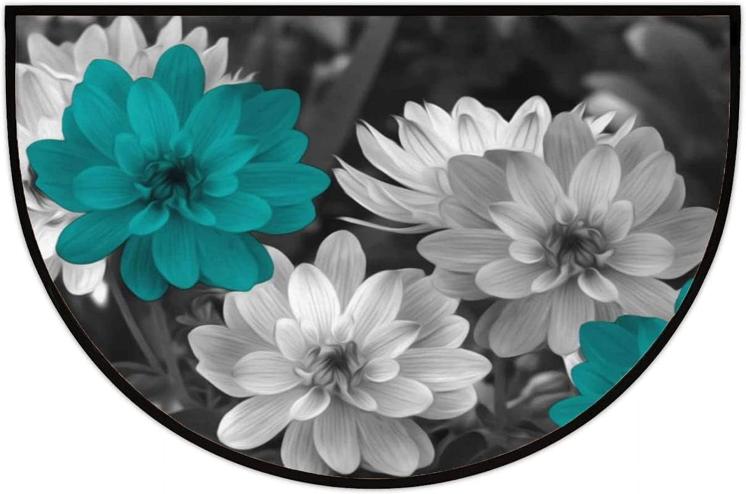 Bathroom Mat Cute Teal Flowers Half Round Door Mat Indoor Semi-Circular ...