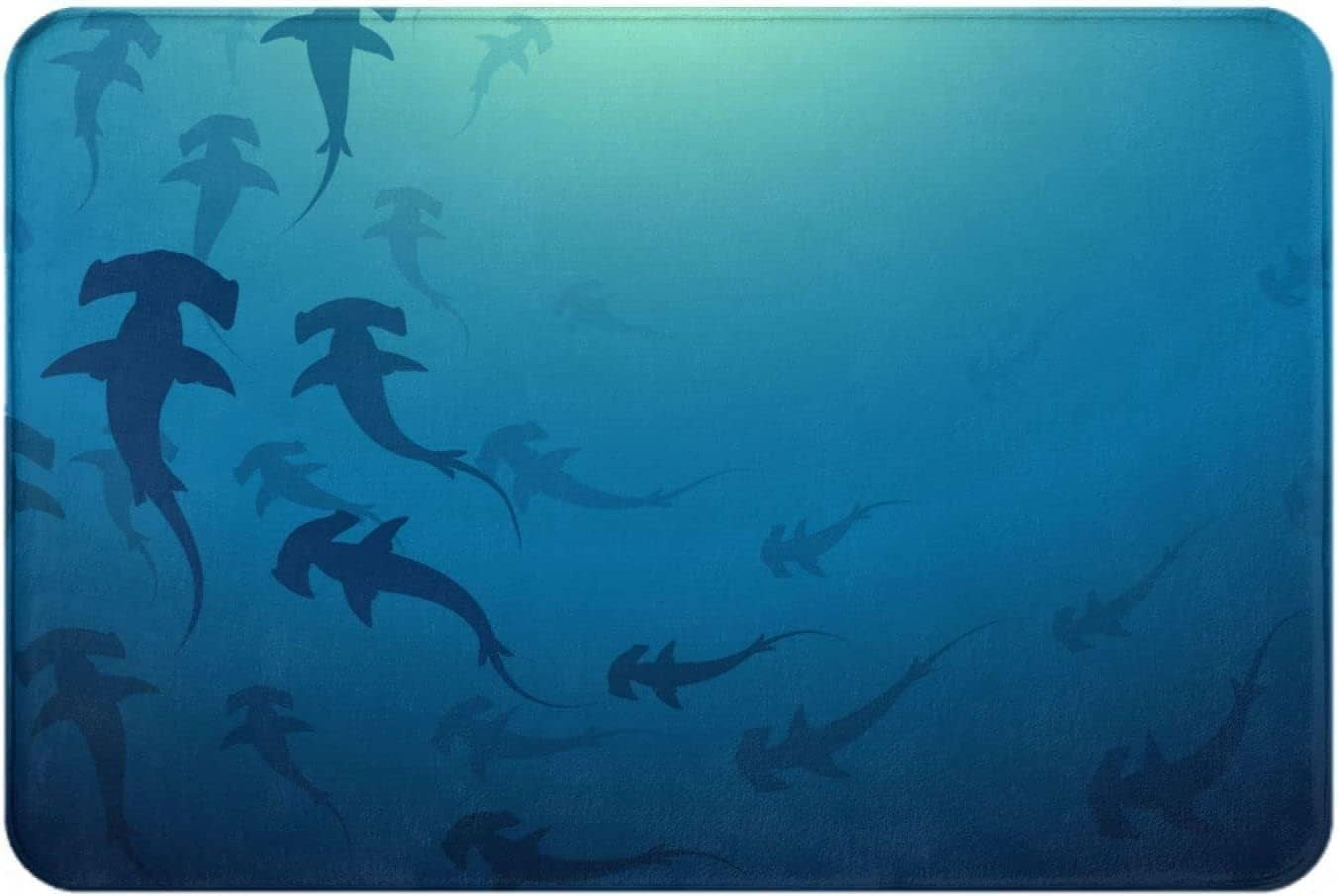 Bathroom Mat Large Bath Rugs Swimming Hammerhead Sharks Door Mat Blue ...