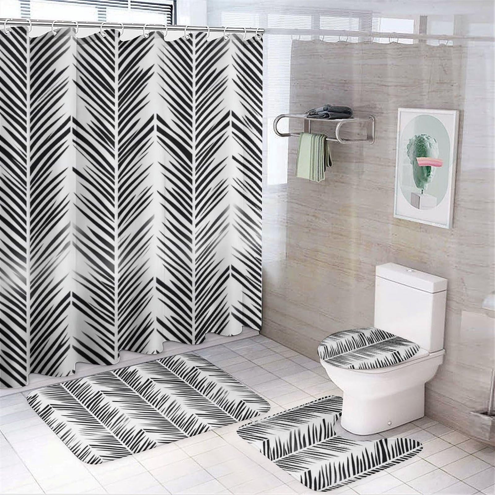 Bathroom Mat Set, Arabic Calligraphy Pattern Printed on Shower Curtain ...