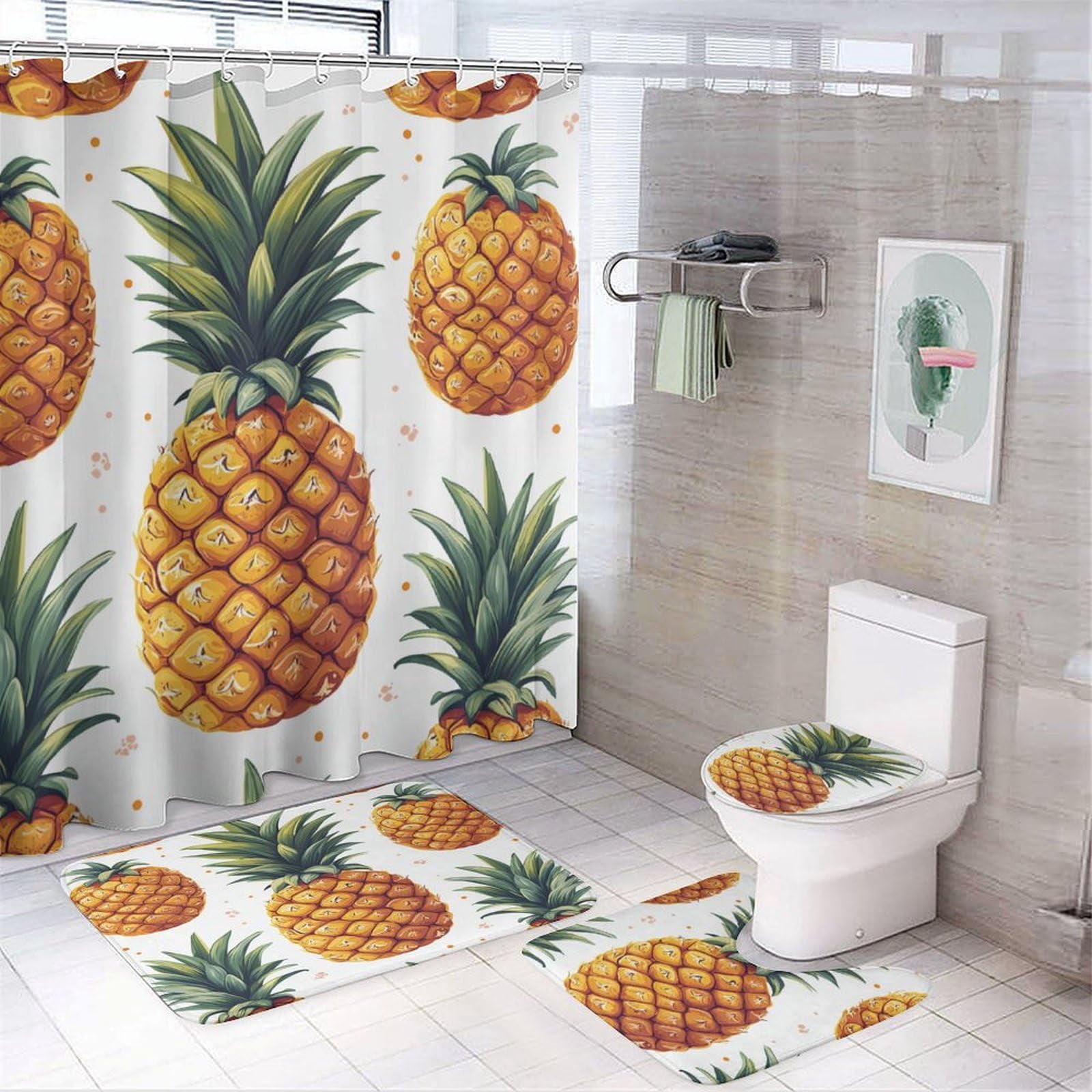 Bathroom Mat Set, New Years Eve Midnight Pattern Printed on Bathroom ...
