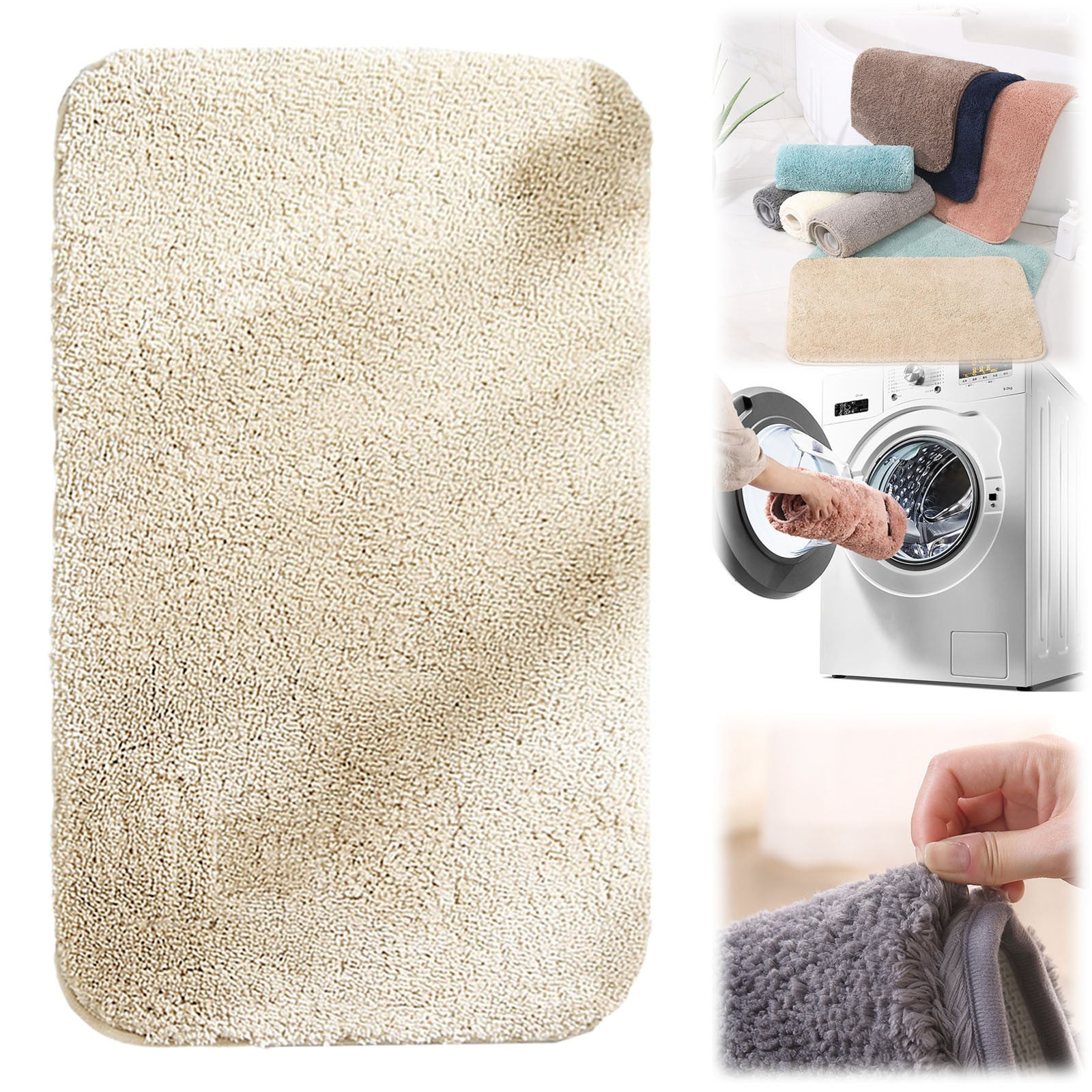 Bathroom Mat Soft Fuzzy Warm, Extra Thick Plush Absorbent, Beige ...