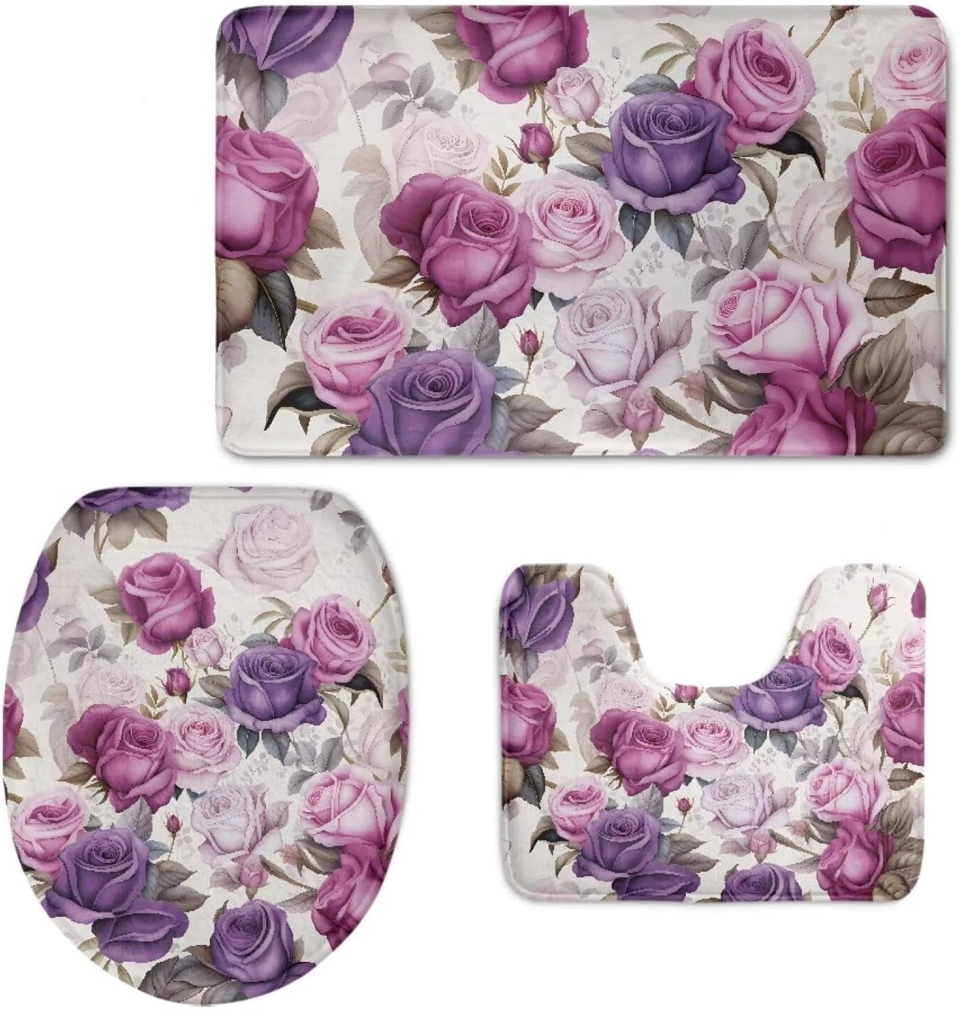 Bathroom Mats Sets 3 Piece with Toilet Cover Hummingbird Trumpet Floor ...