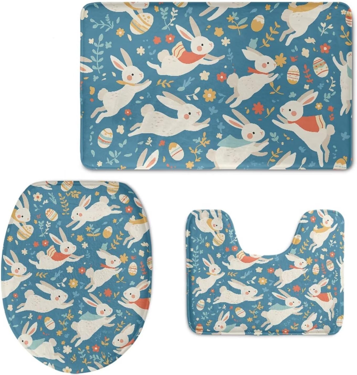 Bathroom Mats Sets 3 Piece with Toilet Cover Hummingbird Trumpet Floor ...
