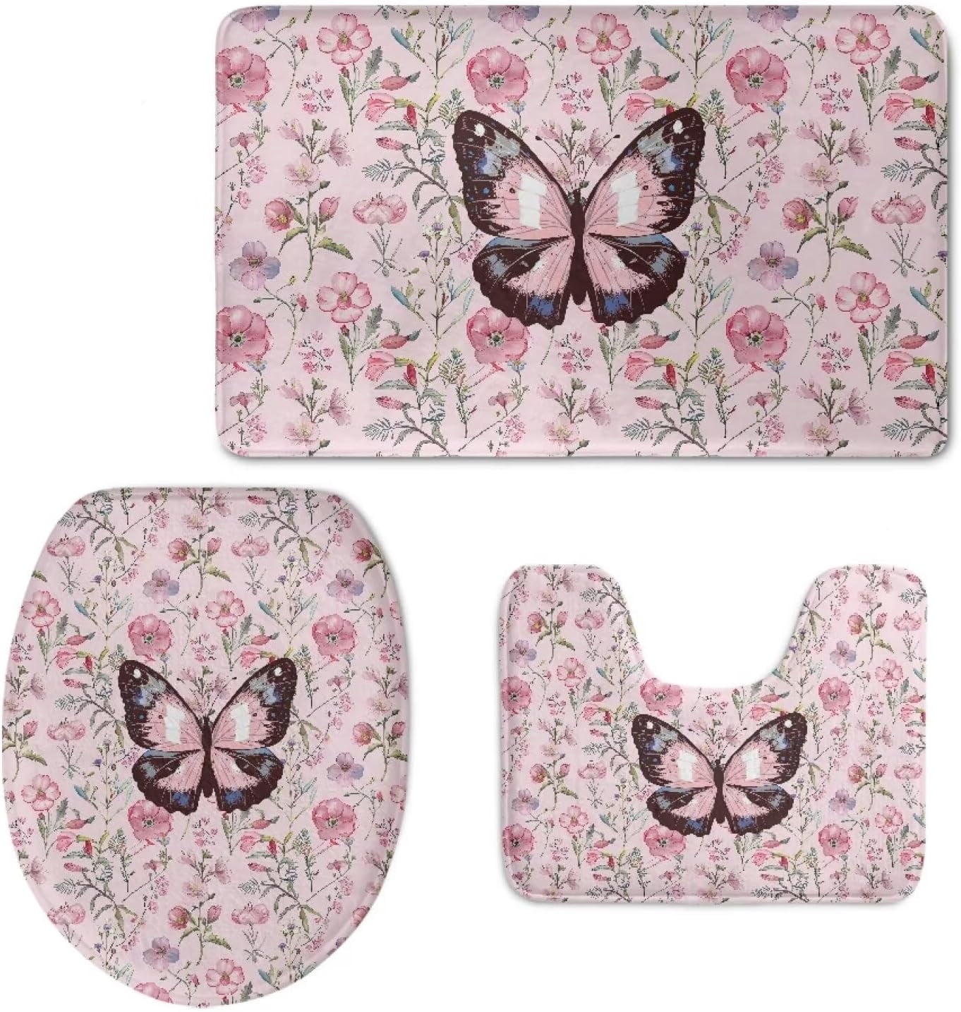 Bathroom Mats Sets 3 Piece with Toilet Cover Hummingbird Trumpet Floor ...