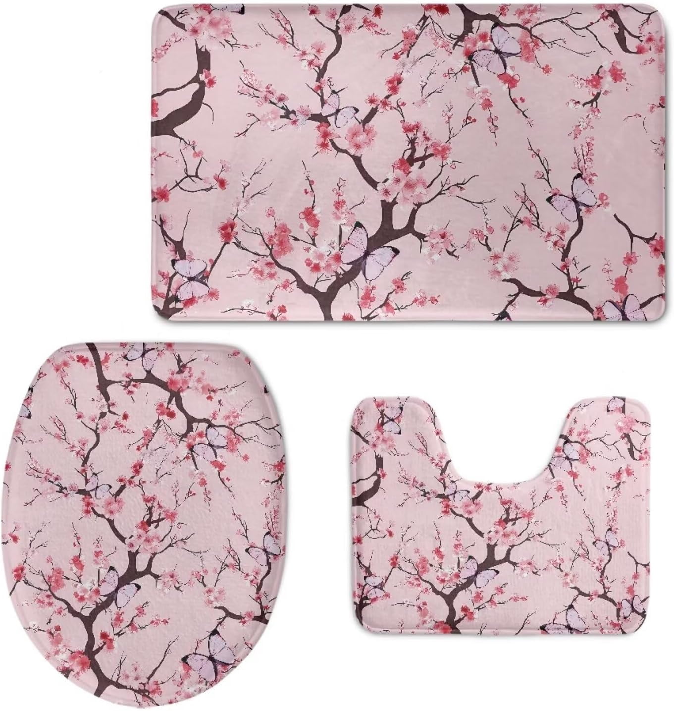 Bathroom Mats Sets 3 Piece with Toilet Cover Hummingbird Trumpet Floor ...