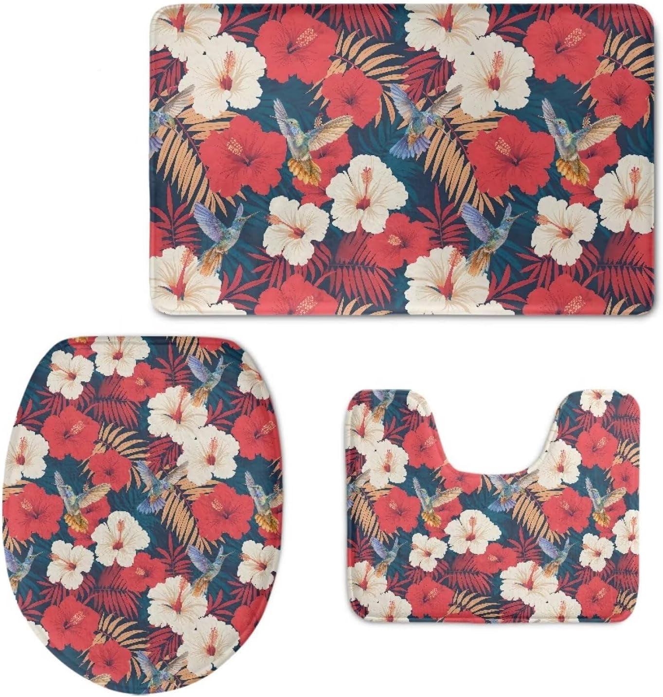 Bathroom Mats Sets 3 Piece with Toilet Cover Hummingbird Trumpet Floor ...