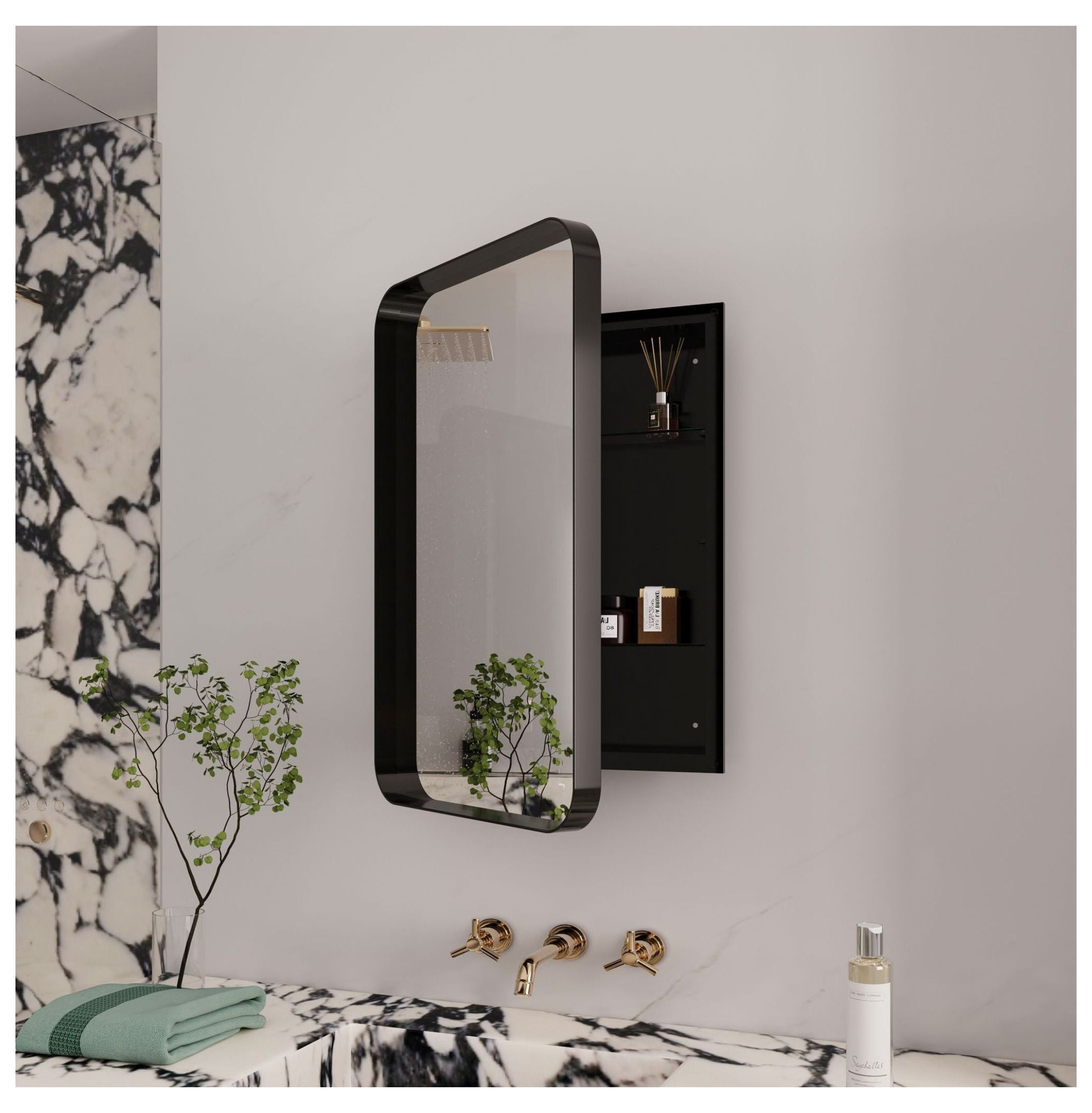 Bathroom Medicine Cabinet 16x24 Inch, Recessed Black Metal Framed ...